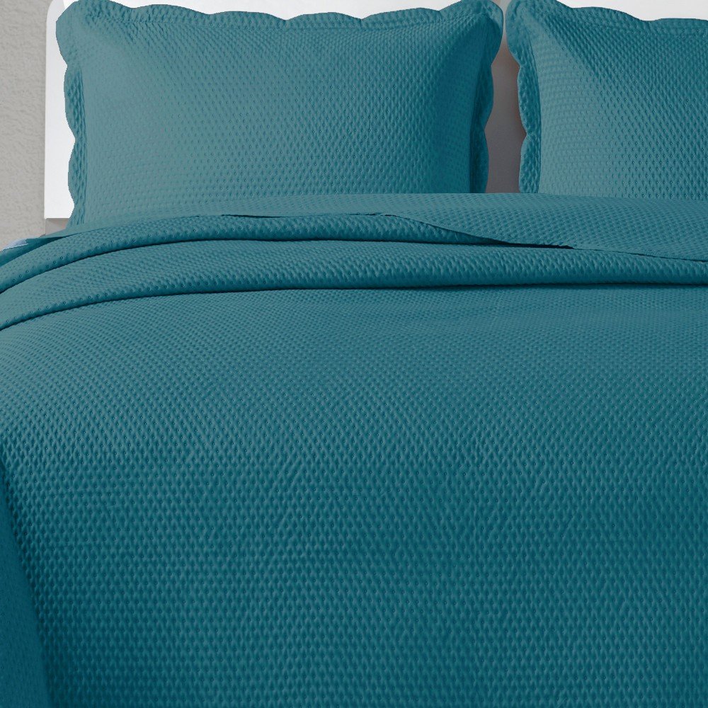 Kit Colcha Milão Poá Queen 3 peças 150 Fios Color Art Azul